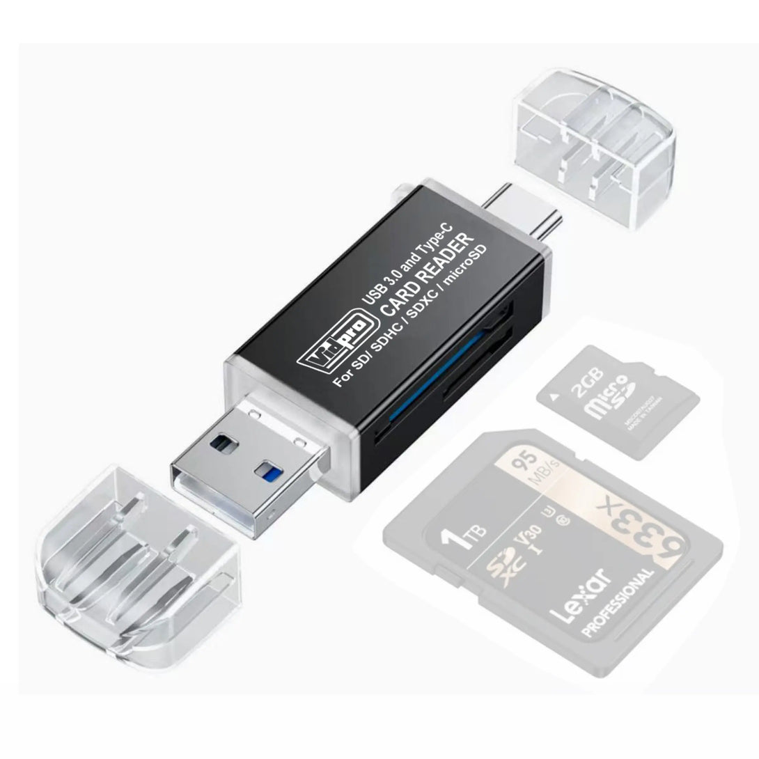 Vidpro CR-TC3 USB3.0 Card Reader with Type-C and Type-A Connectors for ...